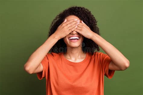 Photo Of Sweet Pretty Woman Wear Orange T Shirt Hands Close Eyes