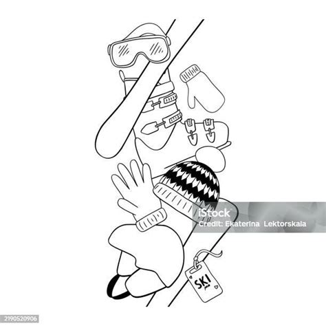 배경 패턴 완벽 한 테두리 와 스키 장비 스키 부츠 선글라스 모자 장갑 그래픽 라인 스타일의 벙어리 장갑 벡터 수직 Seamless Stripe 테두리 프레임 투명 배경