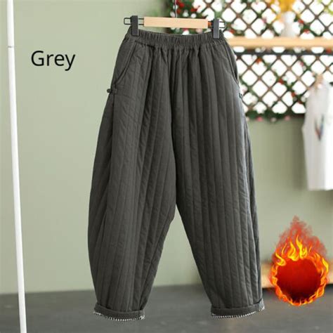 Lady Casual Padded Quilted Trousers Loose Elastic Waist Warmer Long