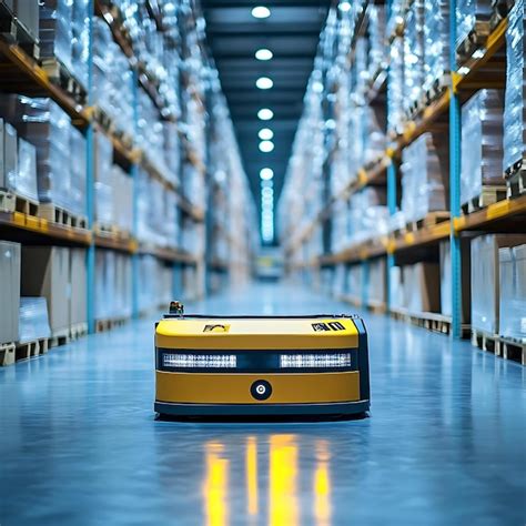 Automated Guided Vehicle Agv Illustration In Warehouse With Inventory