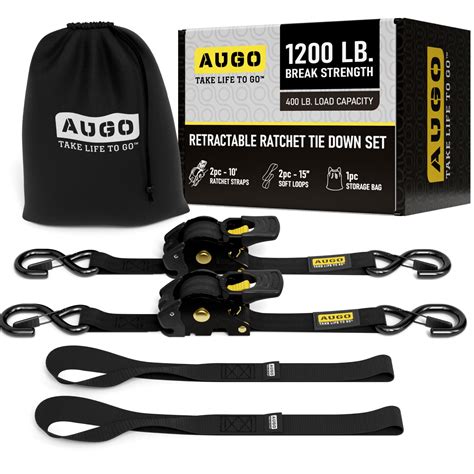 Augo Retractable Ratchet Straps 1200 Lb Break Strength 1‚Äù X 10‚Äô