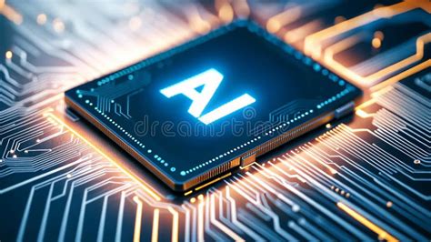 Ai Cpu Microchip On Dark Blue Motherboard With Orange Glowing
