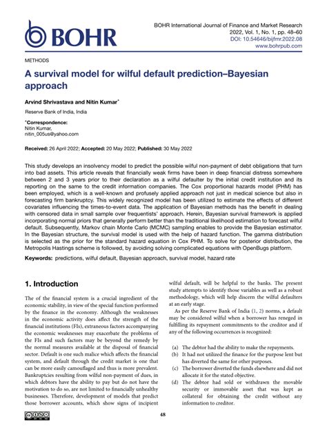 Pdf A Survival Model For Wilful Default Prediction Bayesian Approach
