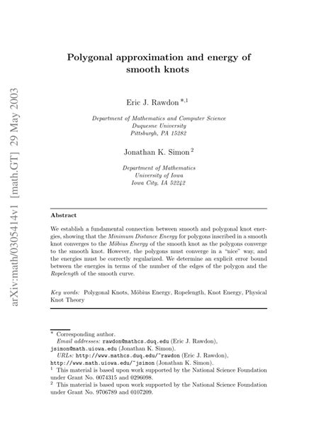 PDF Polygonal Approximation And Energy Of Smooth Knots