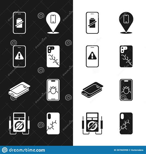 Set Mobile With Broken Screen Exclamation Mark Smartphone Battery Charge Phone Repair Service