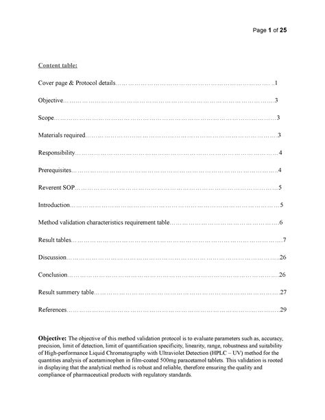 Method Validation Protocol Of Acetaminophen In Film Flim Coated 500mg