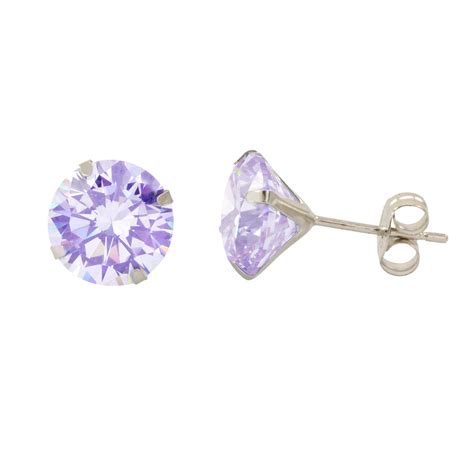 14k White Gold Round Light Purple Cz Stud Earrings