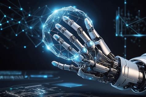Premium Photo Ai Robot Hand Holding Crystal Digital World Global