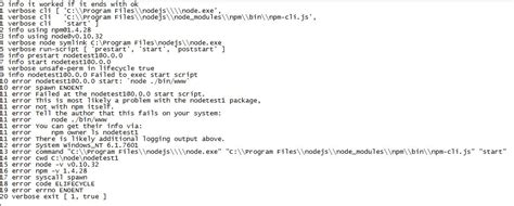 Node Js Npm Start Error Spawn Enoent Failed At The Nodetest