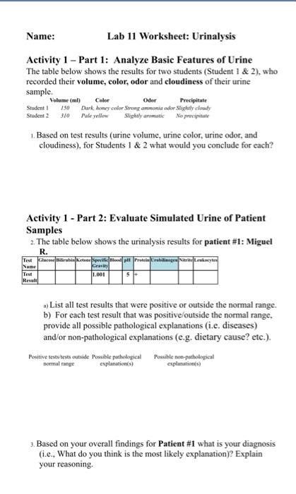 Solved Name Lab 11 Worksheet Urinalysis Activity 1 Part