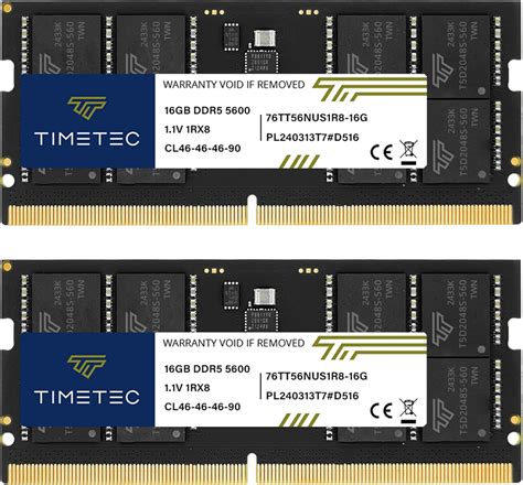 Timetec 32gb Kit2x16gb Ddr5 5600mhz Pc5 44800 Unbuffered Non Ecc 11v Cl46 1rx8 Single Rank