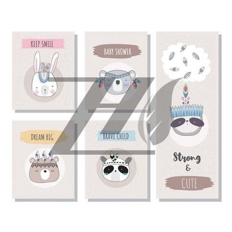 دانلود وکتور کارت پستال حیوانات تم بوهو دانلود رایگان فایل لایه باز، Psd، وکتور، لوگو و موکاپ
