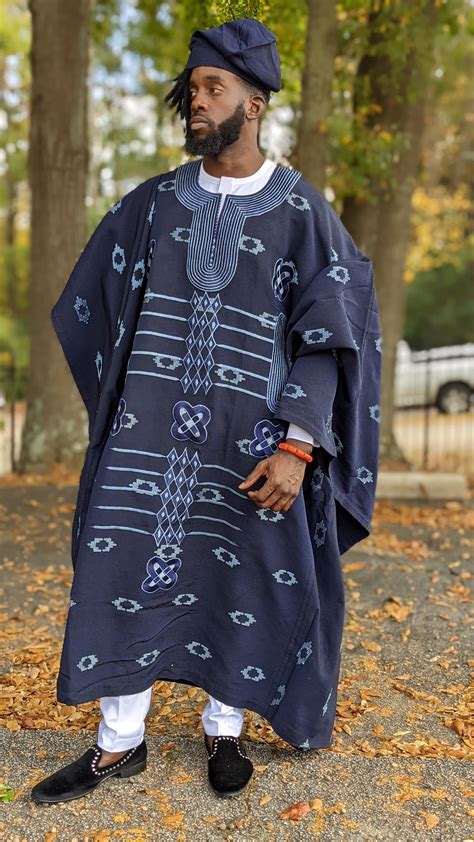 Badejo Navy Blue Aso Oke Agbada Grand Boubou Robe Dpanbpb1 Dupsies