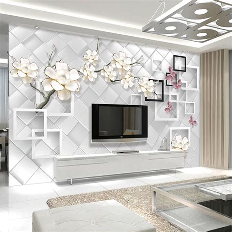 Custom 3d Photo Wallpaper White Flower Jewelry 3d Tv Background Modern