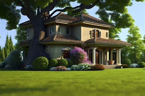 A House Built Around A Tree Stock Illustration Illustration Of Luxury