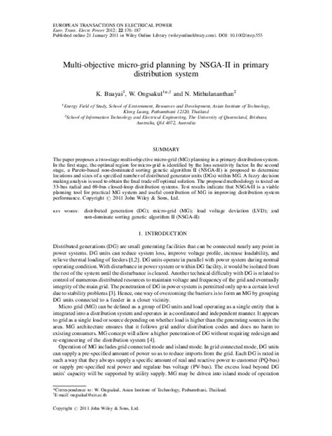 pdf multi objective micro grid planning by nsga ii in primary distribution system