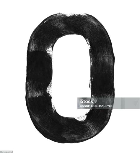 추상적 손 페인팅 번호 0 또는 및 대문자 O 손 검은 페인트 및 페인트 롤러에 의해 천천히 움직임에 의해 생성 된 둥근 모양