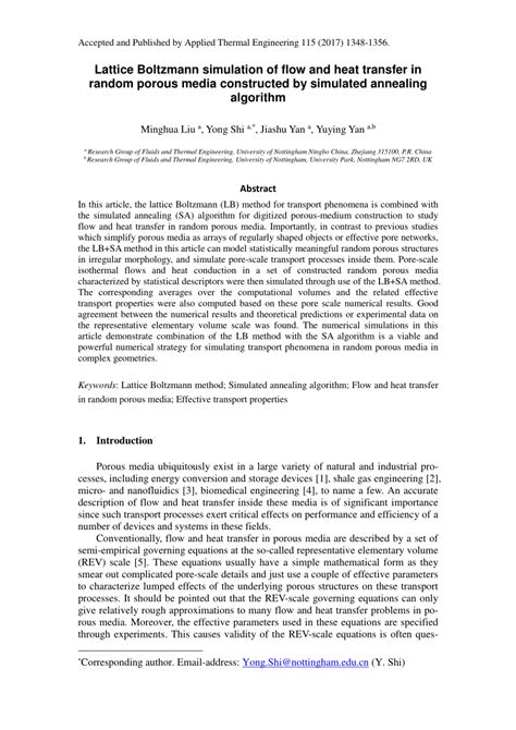 Pdf Lattice Boltzmann Simulation Of Flow And Heat Transfer In Random Porous Media Constructed