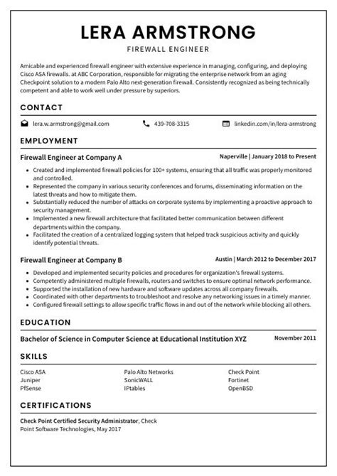 Firewall Engineer Resume Cv Example And Writing Guide