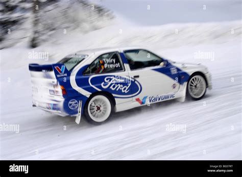 1992 Ford Escort Rs Cosworth Works Rally Car Driving In The Snow Stock
