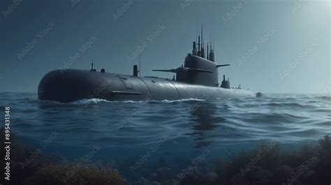 Submarine Using Sonar Waves To Navigate The Seabed The Waves Should