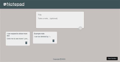 Project Notes Codesandbox