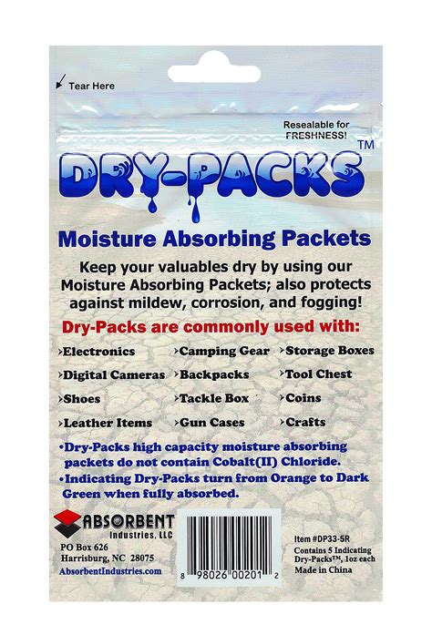 Dry Packs Dry Packs Moisture Absorbing Silica Gel Indicating 1 Ounce