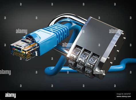 Network Ethernet Cable Locked With Code Lock Internet Security Vpn And Data Protection Concept