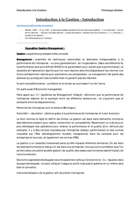 Cours Complet Dintroduction à La Gestion Pr Véronique Jérôme L1