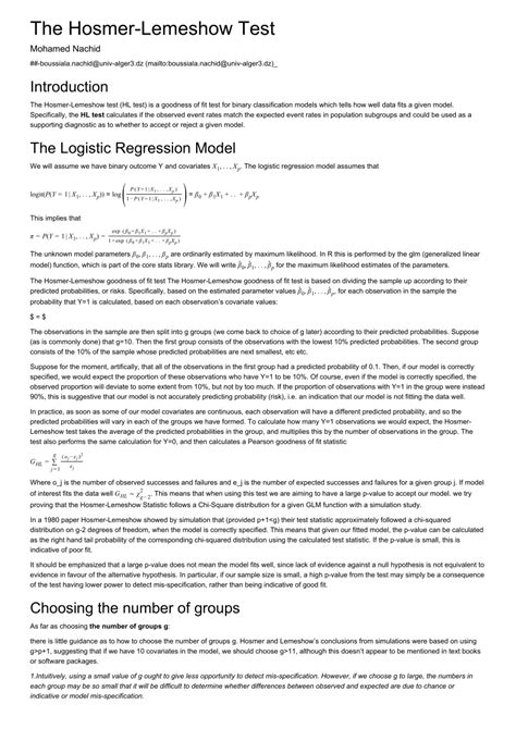 PDF The Hosmer Lemeshow Test