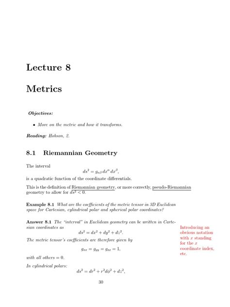Metric Tensor Properties Pdf Euclidean Space Coordinate System