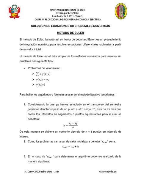 Metodo De Euler Pdf Ecuaciones Conceptos Matemáticos