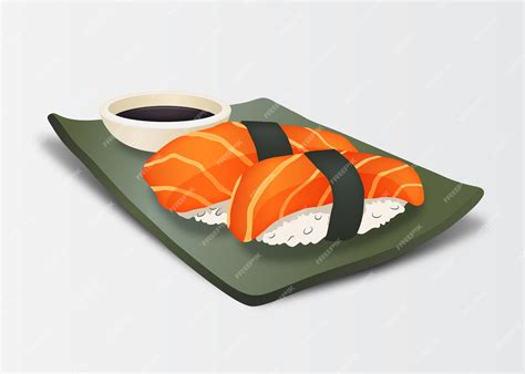 연어 초밥 그림 프리미엄 벡터