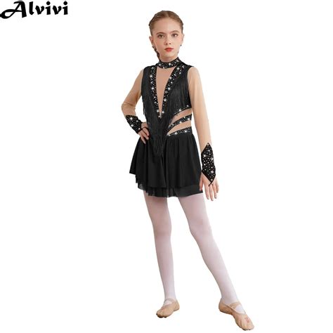 6 16y Girls Long Sleeve Figure Skating Dress Lyrical Dance Ballet Latin