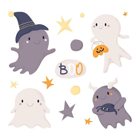 Premium Vector Set Of Cute Funny Watercolor Ghosts Spooky Funny