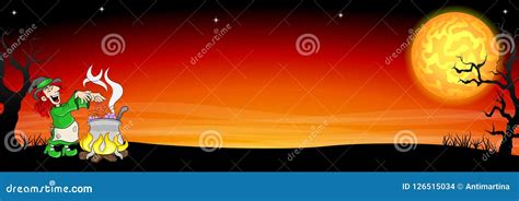 Witch Cooking A Magic Potion In The Cauldron Stock Vector