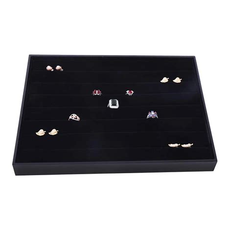 벨벳 7 슬롯 디스플레이 스탠드 케이스 박스 귀걸이 정리 쥬얼리 트레이 커프스 단추 보관 쇼케이스 링 홀더 홀더 블랙