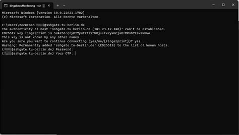 Remote Access Via Ssh Access Via Command Line Windows 10 Tu Berlin