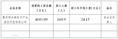 重庆西永微电子产业园区开发有限公司工资分配信息披露表