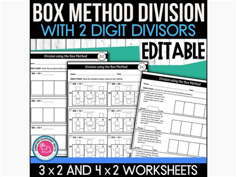 Box Method Division Worksheets 2 Digit Divisors Editable 3 And 4 Digit X 2 Digit Teaching