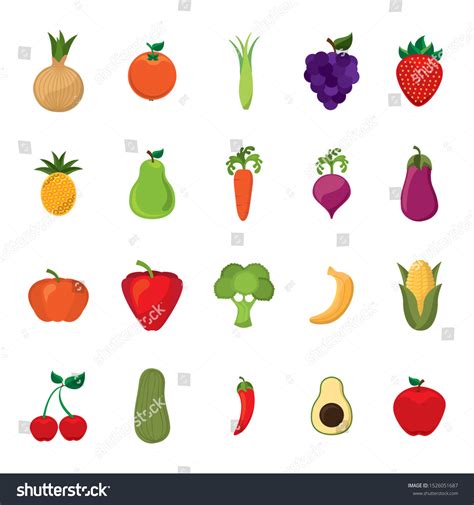 Fruits Vegetables Icon Set Design Healthy Stock Vector Royalty Free