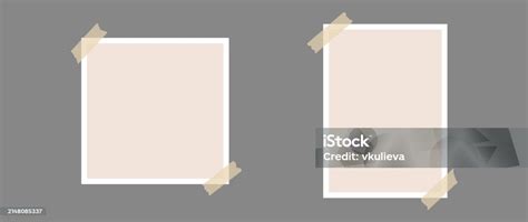 접착 테이프에 붙어있는 이미지 프레임 모형 포스터 디자인 배너 전단지 브로셔 무드 보드 사진 앨범용 사진 템플릿 빈 베이지색 직사각형과 사각형 종이 메모 조각 벡터 공백