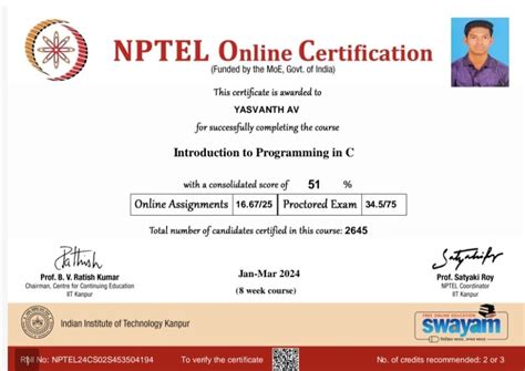 Yasvanth Av On Linkedin Achievementunlocked Nptel Programming