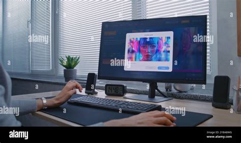 Adult Woman Types Prompt In Artificial Intelligence Chatbot On Pc Ai Image Generator App