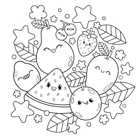 Ilustra O De Livro Para Colorir De Frutas Vetor Premium