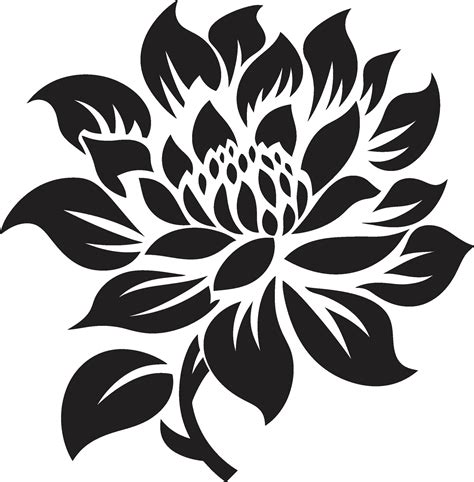 Bold Botanical Stroke Black Emblem Robust Petal Framework Monochrome