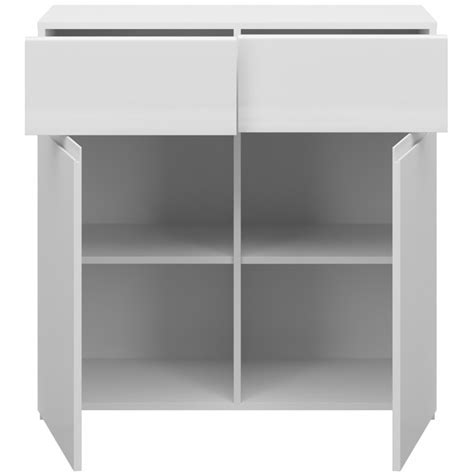 Komoda Dwudrzwiowa z Szufladami do Salonu MIST 90 cm Biały połysk