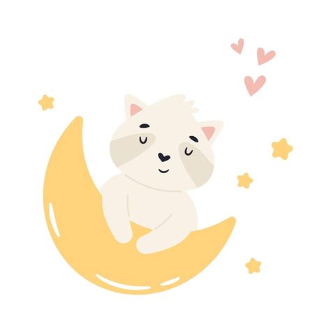 Mapache Soñoliento En La Luna Vector Premium