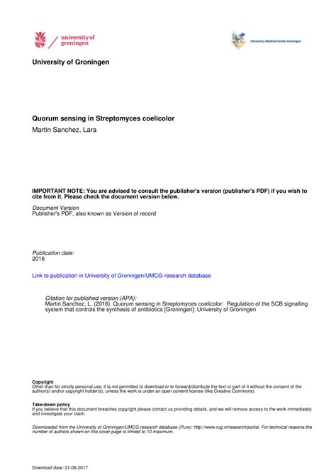 Pdf Quorum Sensing In Streptomyces Coelicolor Regulation Of The Scb Signalling System That