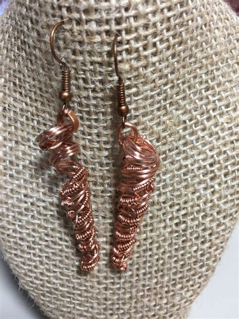 Copper Wire Wrapped Earrings Copper Weaved Earrings Handmade Etsy